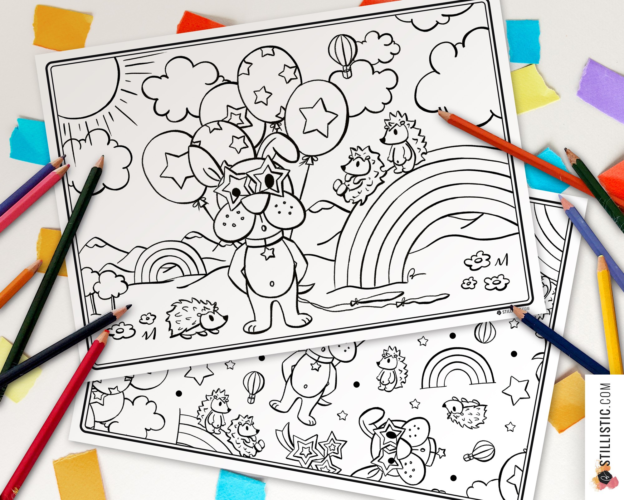 Sets de table Chiot et hérissons à imprimer et colorier enfants ...